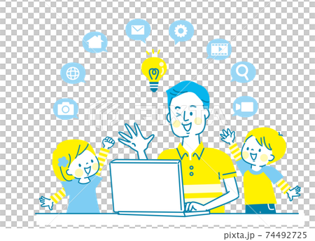 A smiling parent and child and a computer - Stock Illustration ...