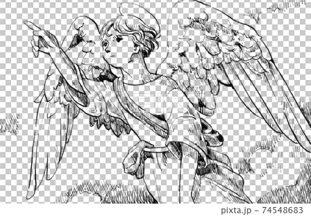 Monochrome illustration of an angel - Stock Illustration [74548683] - PIXTA
