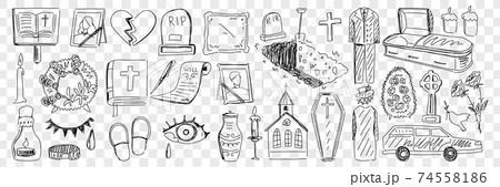 Funeral and cemetery attributes doodle setのイラスト素材 [74558186] - PIXTA