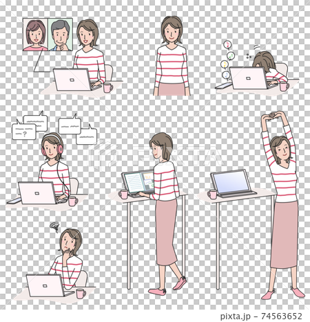 Various young women teleworking at home - Stock Illustration [74563652 ...