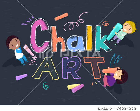 Stickman Kids Chalk Art Lettering Illustrationのイラスト素材 [74584558] - PIXTA