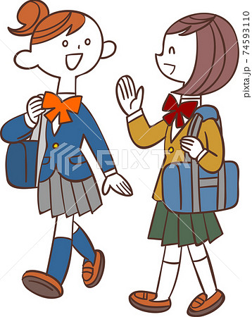 歩いて通学する女子学生のイラスト素材 [74593110] - PIXTA