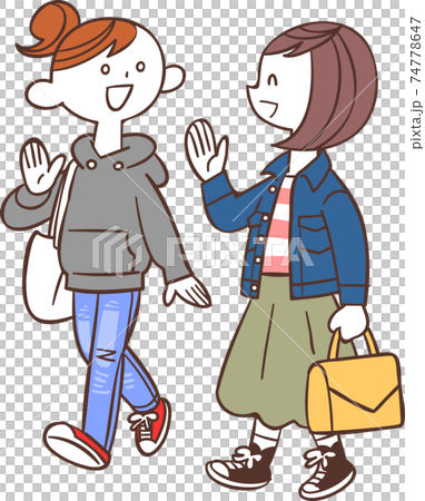 Young women walking while talking - Stock Illustration [74778647] - PIXTA