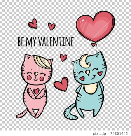 BE MY VALENTINE Cute Confused Kitty With Red... - Stock Illustration ...