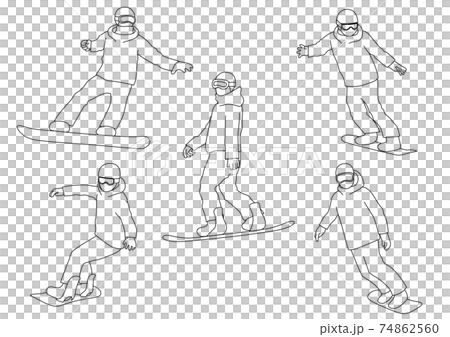 Snowboarder line art illustration set (white... - Stock Illustration ...
