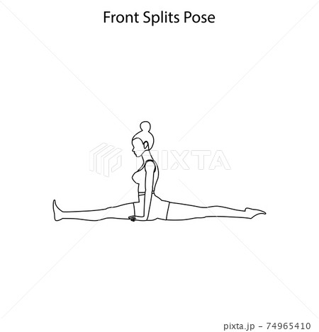 Front splits pose yoga workout outline. Healthy...のイラスト素材 [74965410 ...