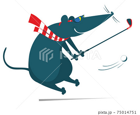 Cartoon rat or mouse plays golf illustration....のイラスト素材 [75014751] - PIXTA