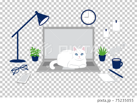 Living with telework and cats - Stock Illustration [75235055] - PIXTA