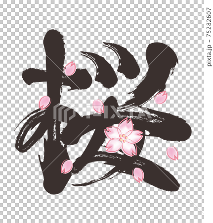 With cherry blossom brush letters and petal... - Stock Illustration ...