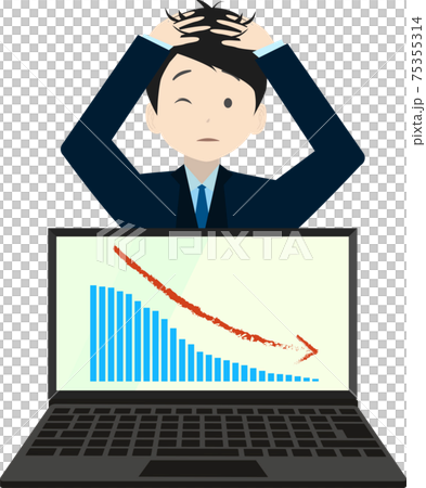 A downward-sloping graph and a troubled... - Stock Illustration ...