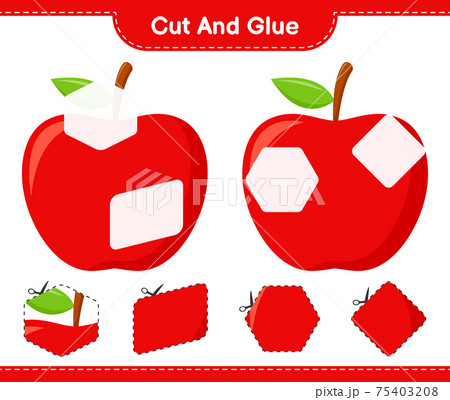 Cut and glue, cut parts of Apple and glue them....のイラスト素材 [75403208 ...