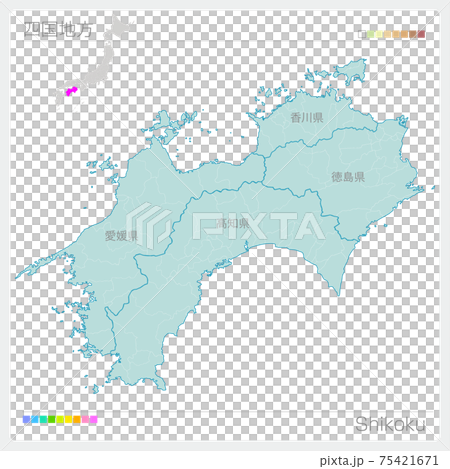 Map of Shikoku region ・ Shikoku (municipalities... - Stock Illustration ...