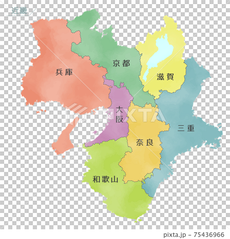 Colorful watercolor map of Japan Kinki region - Stock Illustration ...