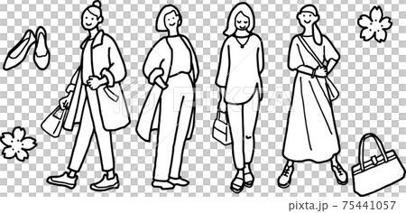 Simple fashion line art women - Stock Illustration [75441057] - PIXTA