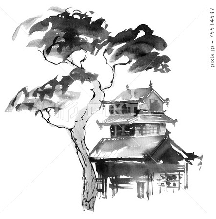 Japanese Ink Drawings Of Houses Little Inky Cottage 🖊 : Drawing
