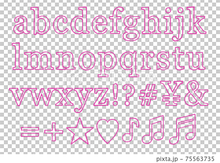 Set of pink symbols and lowercase alphabets... - Stock Illustration ...