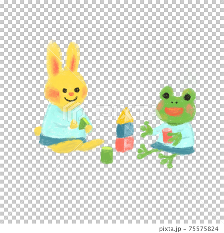 Rabbit and frog kid playing together - Stock Illustration [75575824 ...