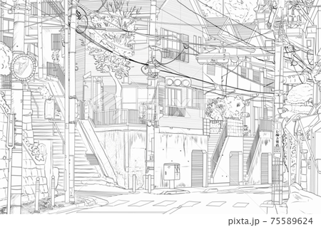 Residential street line art with traffic lights - Stock Illustration ...