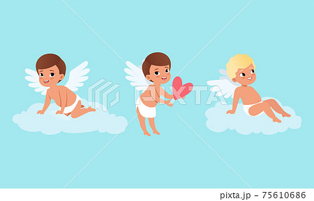 Cute Baby Cherubs Angels with Wings Set, Lovely...のイラスト素材 [75610686] - PIXTA
