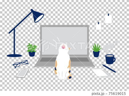 Living with telework and cats - Stock Illustration [75619015] - PIXTA
