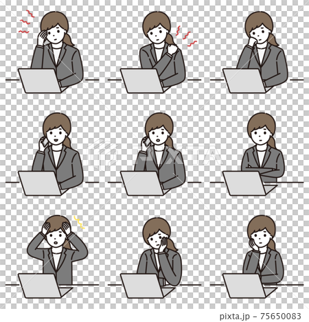 Business woman computer facial expression set - Stock Illustration ...