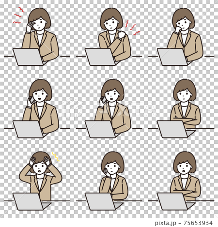 Business woman computer facial expression set - Stock Illustration ...
