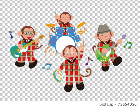 Monkey band, 4 monkeys playing musical instruments - Stock Illustration ...
