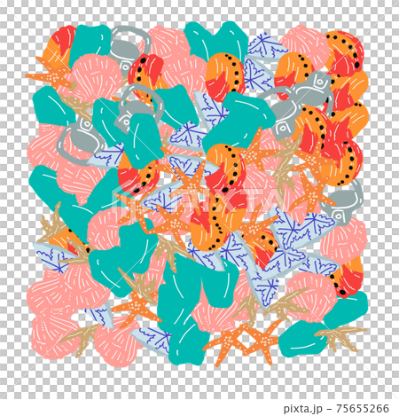 Hand-painted beachcombing illustration, square... - Stock Illustration ...
