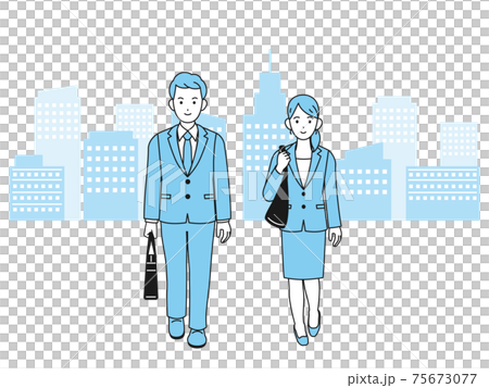 通勤 出勤 歩く 会社員 スーツ姿 男女 全身 イラスト素材のイラスト素材 [75673077] - PIXTA