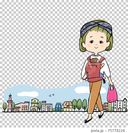 Moms and babies going around town - Stock Illustration [75778226] - PIXTA