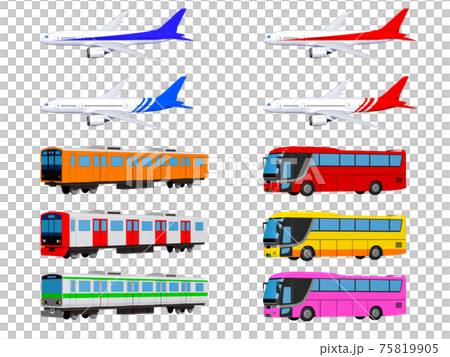 Airplane, train and bus set illustration icon - Stock Illustration ...