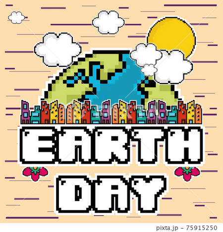 Earth day pixel artのイラスト素材 [75915250] - PIXTA