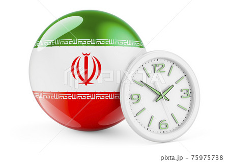 Iranian flag with clock. Time in Iran, 3D...のイラスト素材 [75975738] - PIXTA