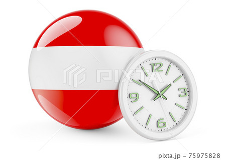 Austrian flag with clock. Time in Austria, 3D...のイラスト素材 [75975828] - PIXTA