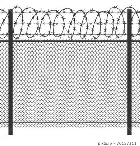 Prison privacy metal fence with barbed wire. 76157311 PIXTA
