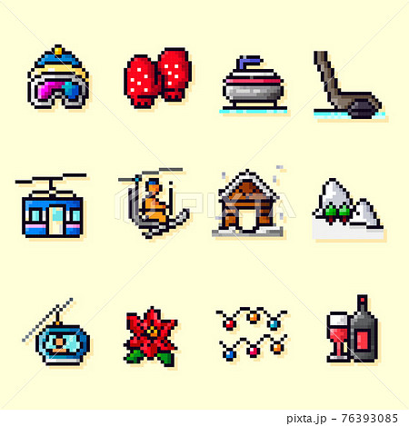 winter themed pixel art icon setのイラスト素材 [76393085] - PIXTA