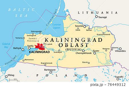 Kaliningrad Oblast, political map. Kaliningrad...のイラスト素材 [76449312] - PIXTA