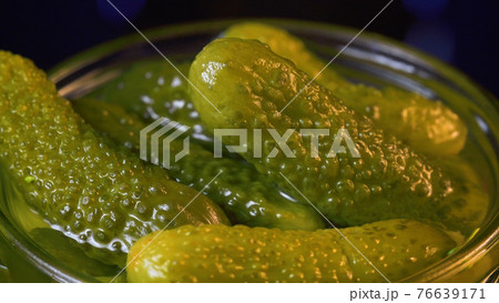 Photo of green gherkin in glass jar, close-up...の写真素材 [76639171] - PIXTA