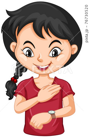 Girl cartoon character looking at wrist watchのイラスト素材 [76730520] - PIXTA
