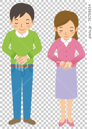 A pair of male and female bowing (whole body) - Stock Illustration ...