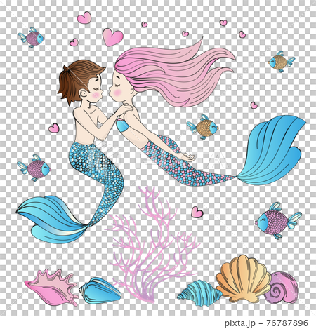 HAPPINESS Mermaid Princess Girl Cartoon Travel... - Stock Illustration ...