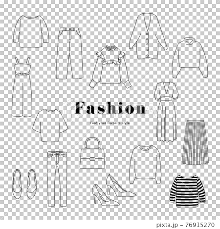Clothes fashion illustration set line drawing - Stock Illustration ...