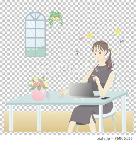 A woman heading to a computer - Stock Illustration [76966136] - PIXTA