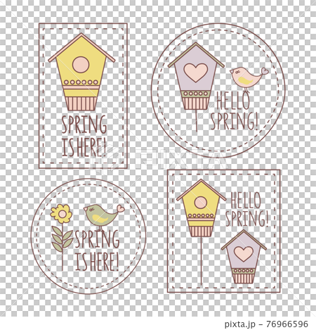 SPRING LABELS Bird And Birdhouse On Nature... - Stock Illustration ...