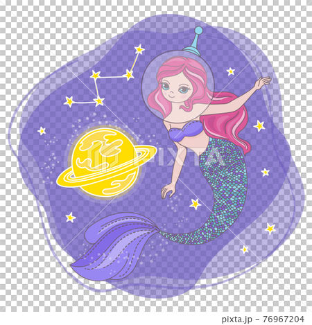 SPACE MERMAID Long Haired Princess Girl In... - Stock Illustration ...