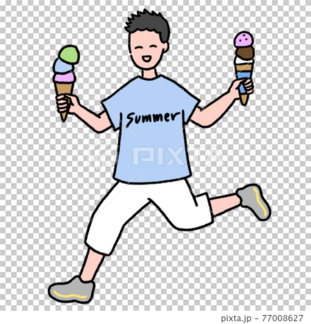 A young man running happily with ice cream in... - Stock Illustration ...