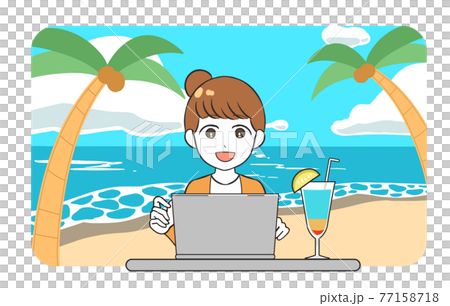 Worcation woman directly in front - Stock Illustration [77158718] - PIXTA