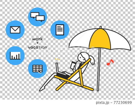 A small person who enjoys worcation at the resort - Stock Illustration ...