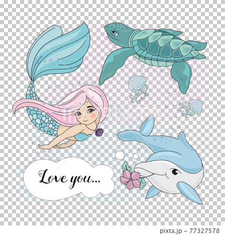 MERMAID LOVE Sea Underwater Princess Girl... - Stock Illustration ...