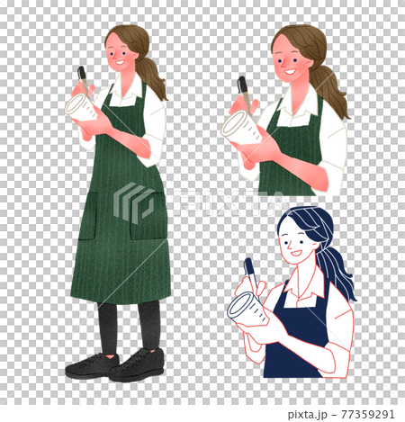 Female clerk full body hand-drawn illustration... - Stock Illustration ...